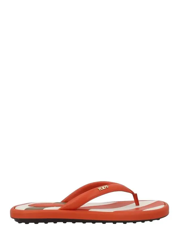 TOD'S Logo Calf Leather Flip-flop Sandals - Orange