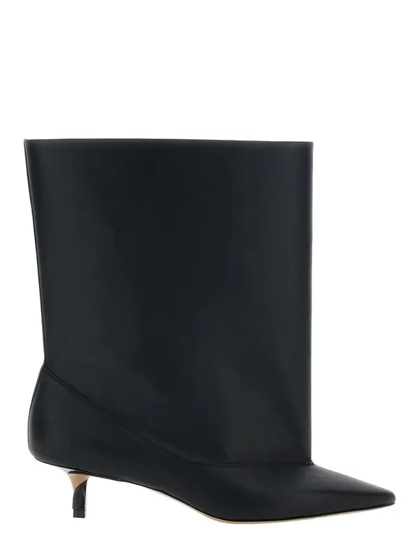 Jacquemus Les Bottes Tourni' Black Ankle Boots With Pointed Toe And Low Stiletto Heel In Leather - Multicolor