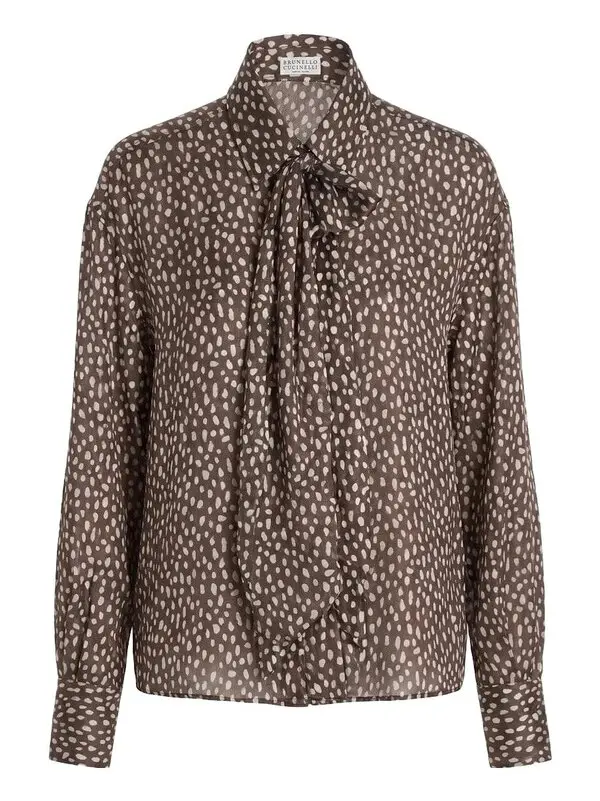Brunello Cucinelli Silk Bow Collar Blouse - Multicolor