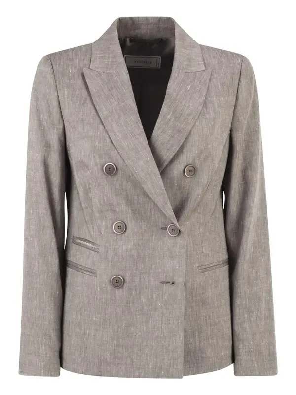 Peserico Double-breasted Linen And Wool Blend Blazer - Brown