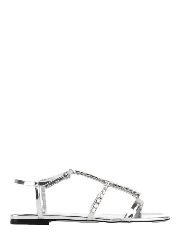 JIMMY CHOO Silver Leather Gwyn Sandals - Orange