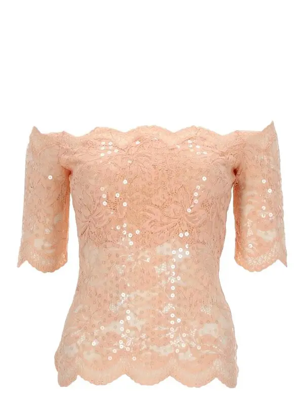 Rabanne Sequined Lace Off The Shoulder Top - Pink