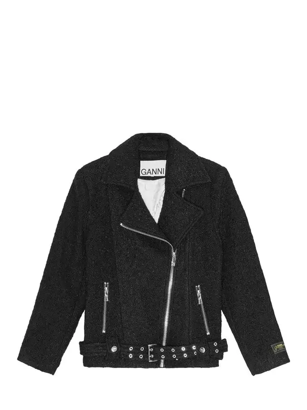 GANNI Boucle Wool Biker Jacket - Multicolor
