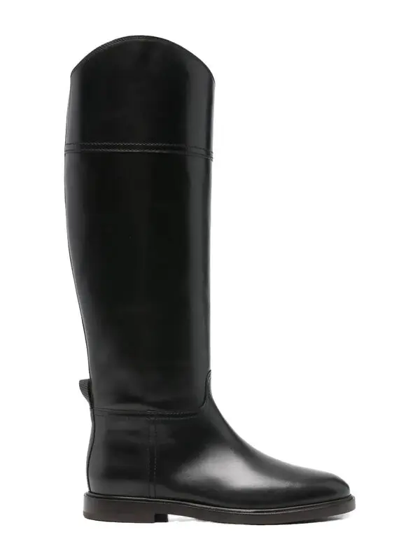 Brunello Cucinelli Leather High Riding Boots - Black