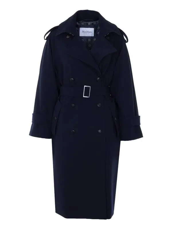 Max Mara Certo Wool Drip-free Gabardine Trench Coat - Blue