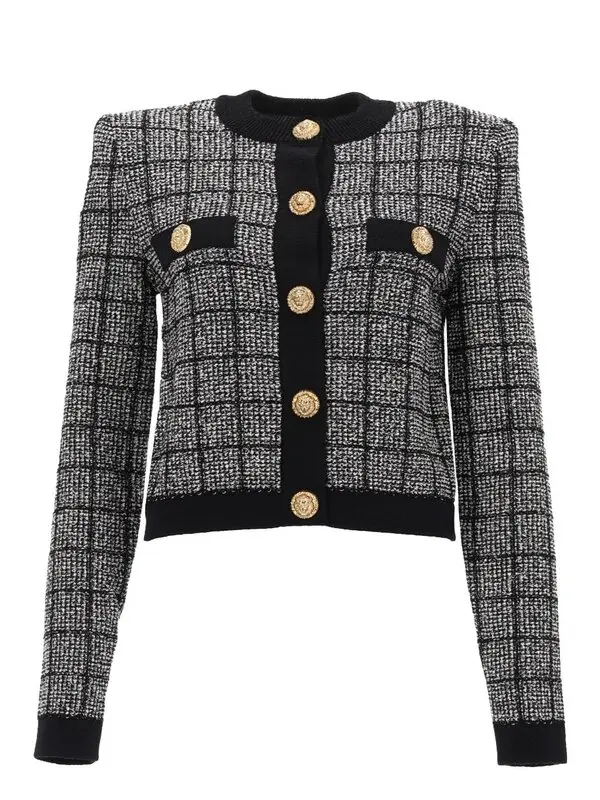 Balmain Check Knit Cardigan - Black