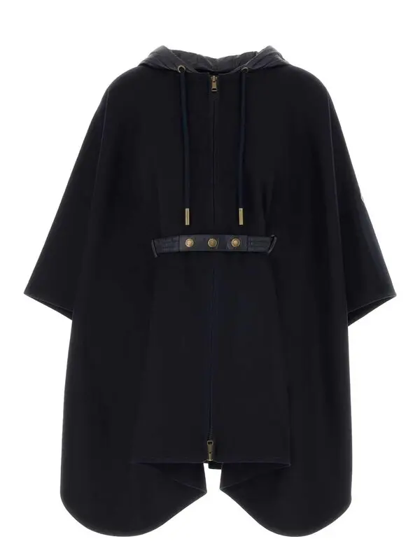 Moncler Navy Wool Blend Poncho - Blue