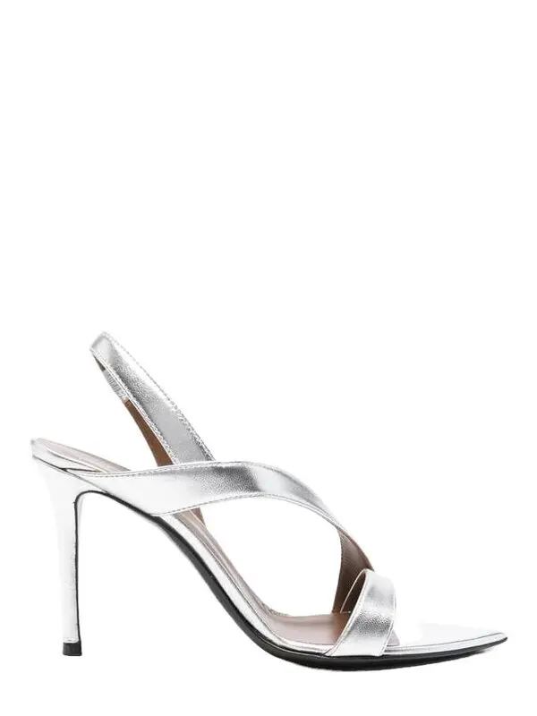 GIUSEPPE ZANOTTI Calf Leather Crossover Strap Slingback Stiletto Pumps - Silver