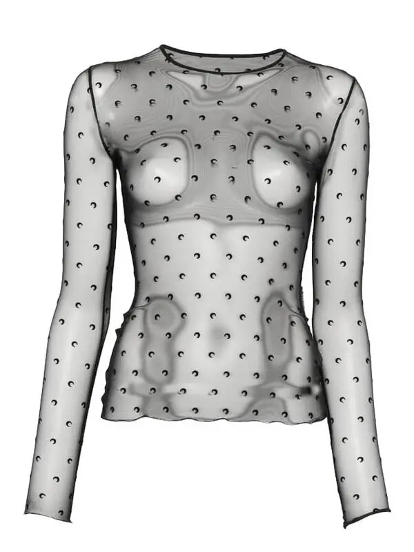 MARINE SERRE Moon Print Sheer Mesh Top - Black