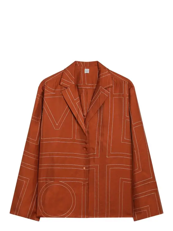 TOTEME Monogram Silk Pajama Shirt - Brown