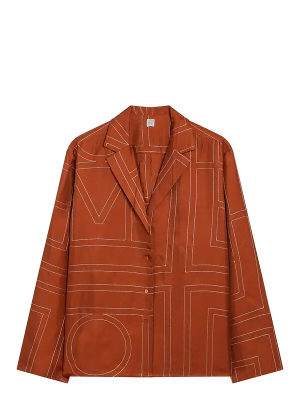 TOTEME Monogram Silk Pajama Shirt - Brown