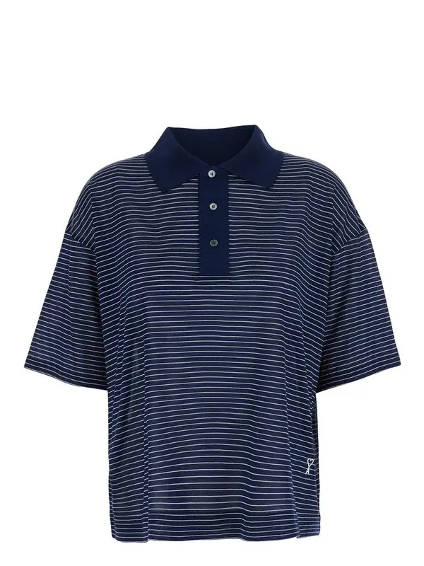 AMI Paris Blue Polo Shirt With Striped Motif And Embroidered De Coeur Logo On The Front In Cotton For - Multicolor