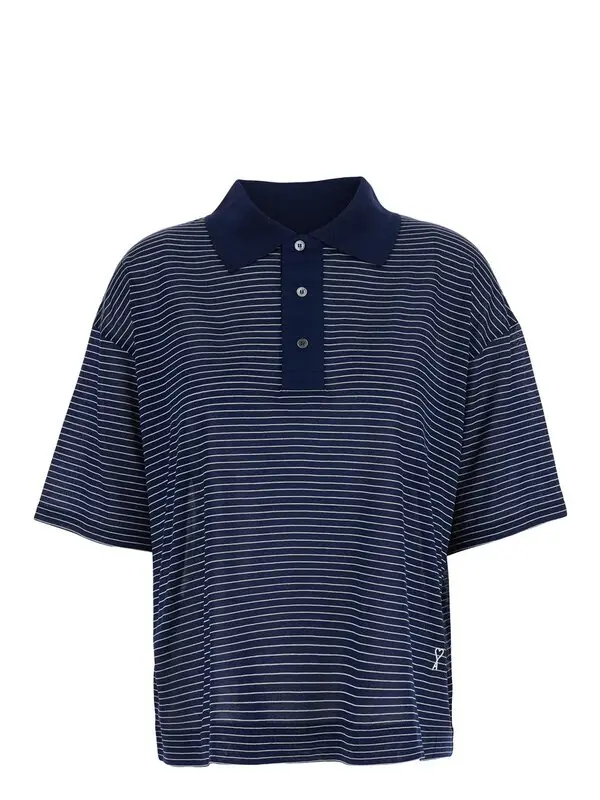 AMI Paris Striped Cotton Polo Shirt - Multicolor