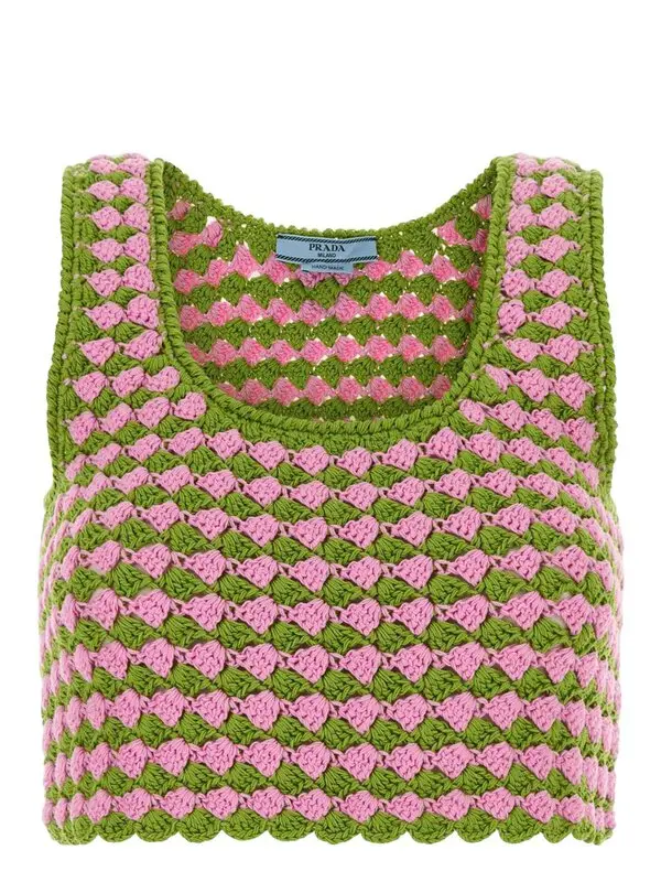 Prada Cotton Crochet Tank - Green