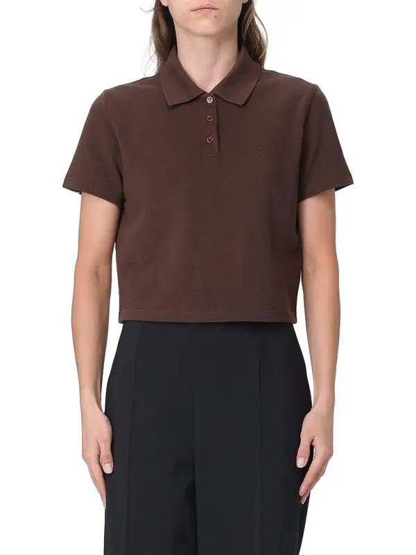 Saint Laurent Cotton Polo Shirt With Embroidered Monogram - Brown