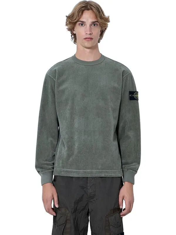 Stone Island Corduroy Logo Patch Sweatshirt - Green