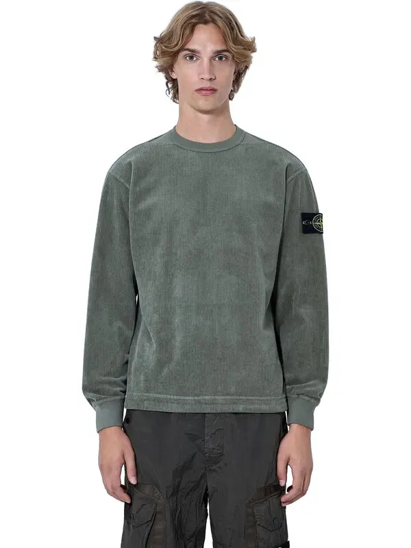 Stone Island Corduroy Logo Patch Sweatshirt - Green