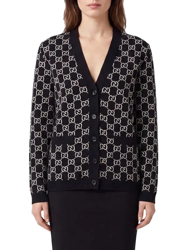 Gucci V-neck Wool Cardigan With Gg Monogram - White