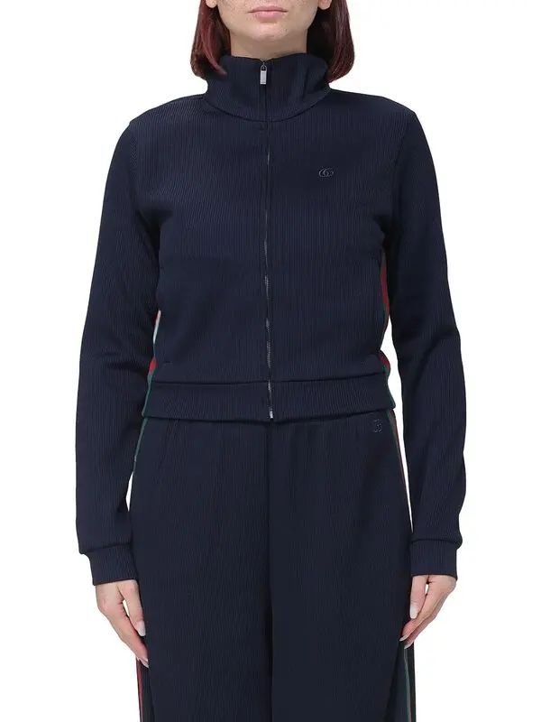 Gucci Web Stripe High Neck Slim Fit Technical Jersey Track Jacket - Blue