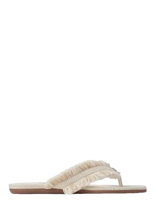 JIMMY CHOO Frayed Canvas Mule Sandals - Cream
