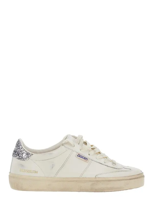 GOLDEN GOOSE Soul-star' Low-top Sneaker With Glitter Heel And Logo Lettering In Leather - White