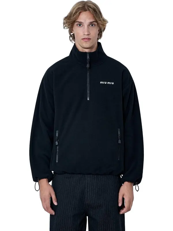 Miu Miu Half-zip Fleece Sweatshirt - Black