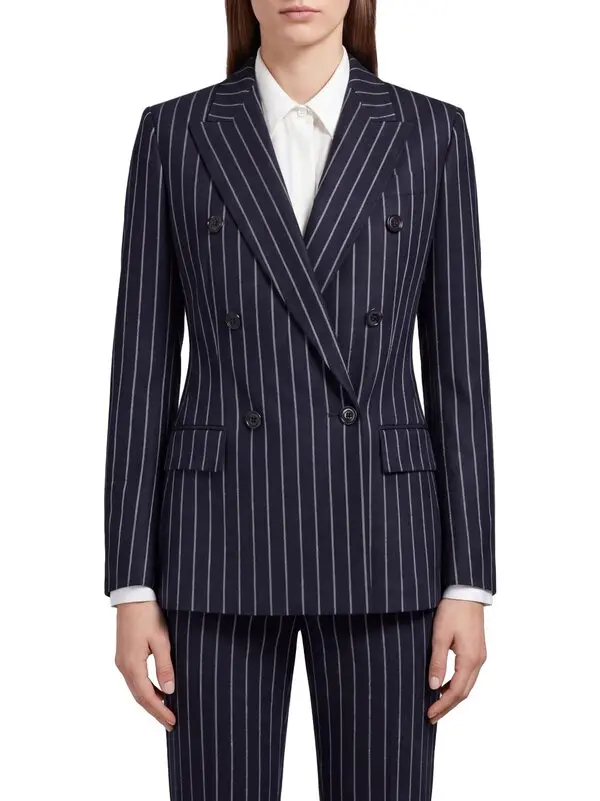 Max Mara Pinstripe Double-breasted Slim Fit Blazer - Blue