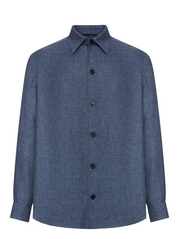 Zegna Overshirt In Cashmere Linen And Silk - Blue