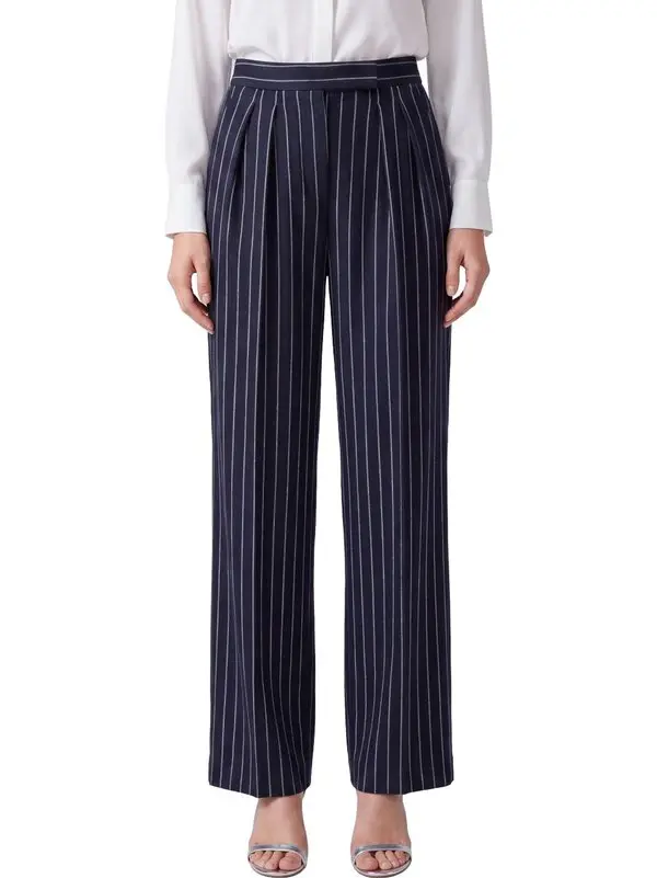 Max Mara High-waisted Pinstripe Wool-blend Palazzo Trousers - Blue