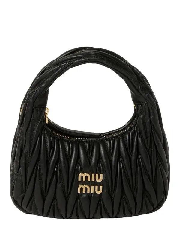 Miu Miu Wander Hobo Bag In Quilted Nappa - Black