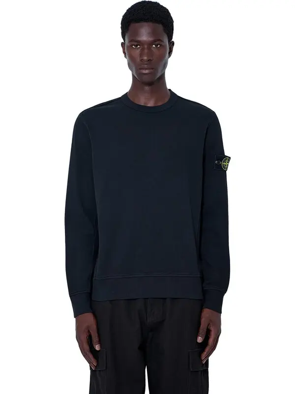 Stone Island Crewneck Sweatshirt With Logo Patch - Black