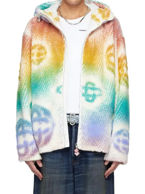 Casablanca Monogram Pattern Hooded Zip Jacket - White