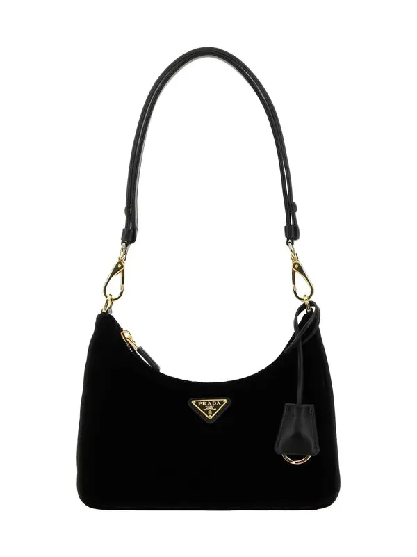 Prada Velvet Mini Re-edition Shoulder Bag - Black