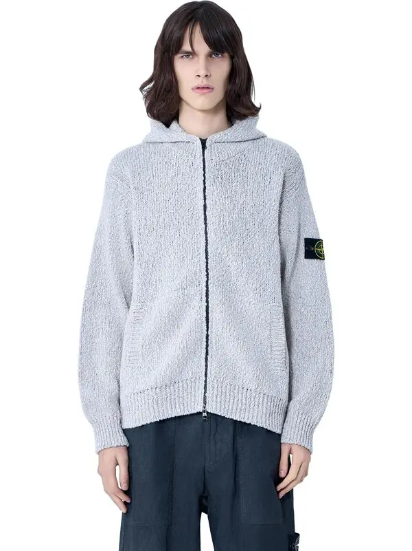 Stone Island Zip-up Knit Hoodie - Gray