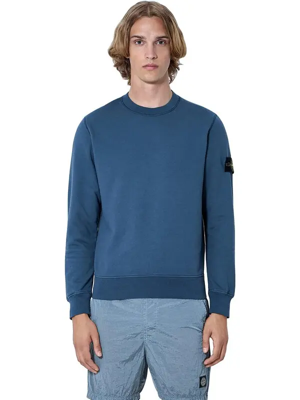 Stone Island Crewneck Sweatshirt With Sleeve Patch - Blue