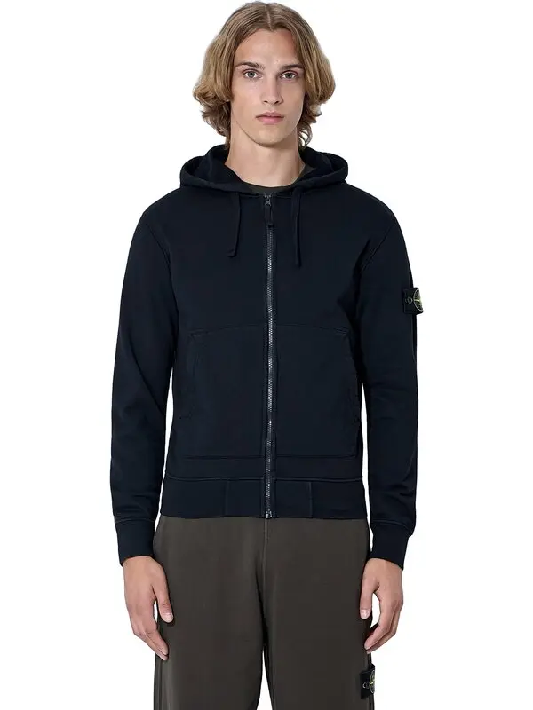 Stone Island Zip-up Hoodie With Sleeve Patch - Black