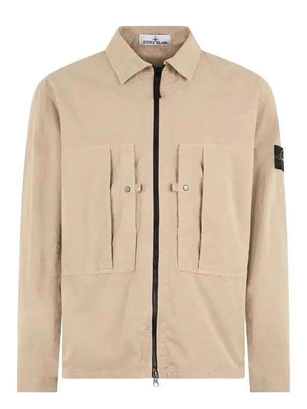 Stone Island Cotton Zip Up Shirt Jacket - Cream