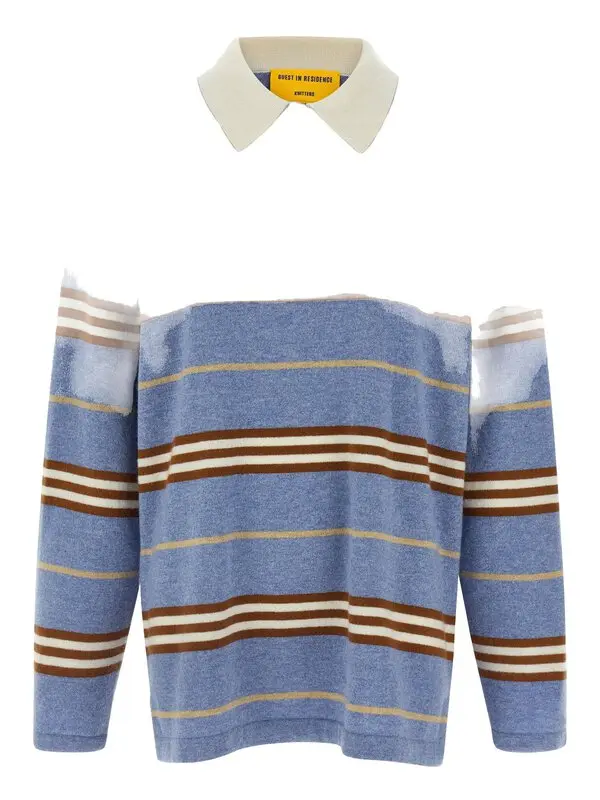 Guest In Residence Striped Cashmere Polo Shirt - Blue