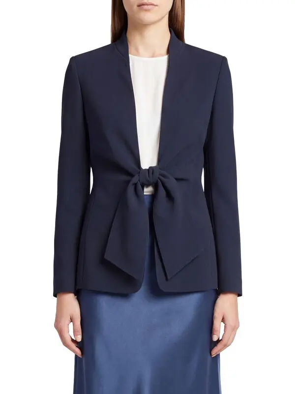 Max Mara Slim Fit Short Cady Blazer With Tie Fastening - Blue