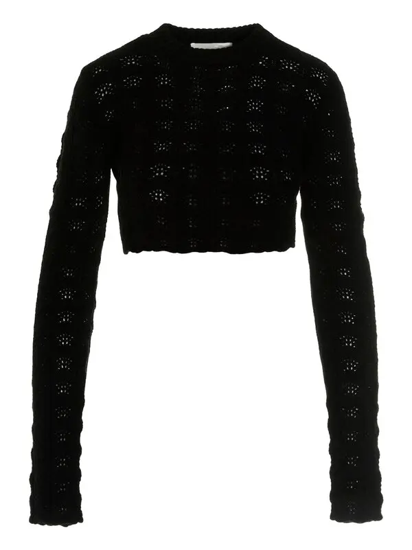 Sportmax Medea Cropped Pointelle Sweater - Black