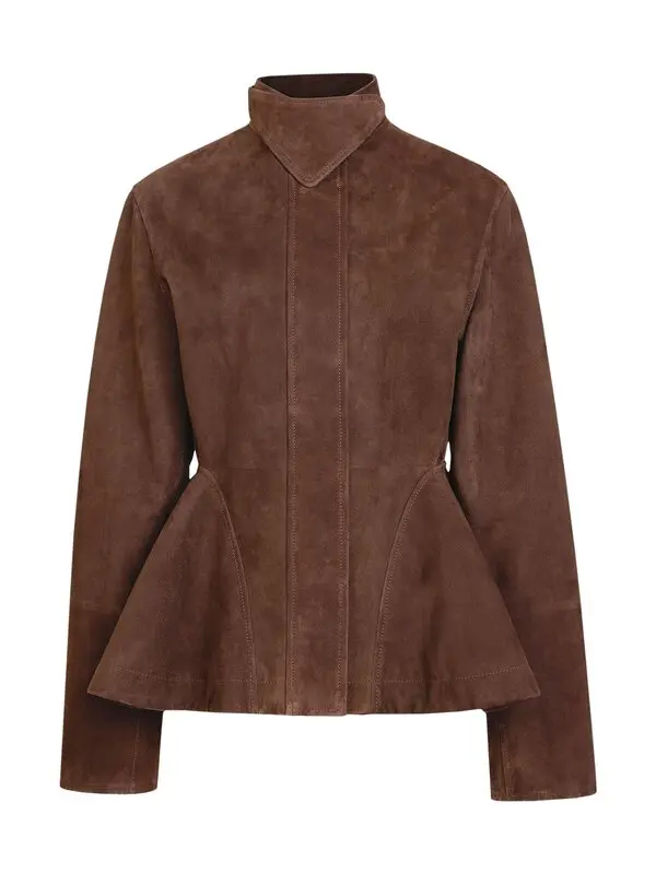 Alaïa Peplum Suede Jacket In Chocolate Goat Leather - Brown