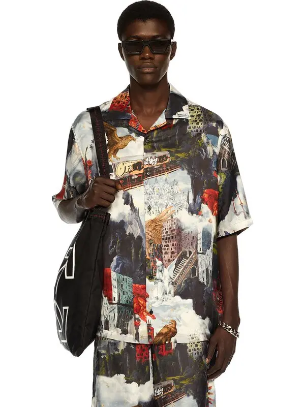 Off-White World Paint Viscose Bowling Shirt - Blue