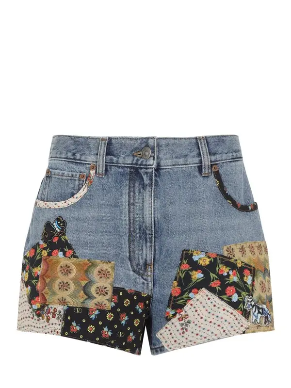 Valentino Garavani Cotton Patchwork Shorts - Blue