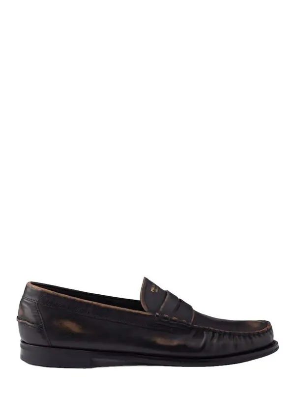 Prada Antique Leather Loafers - Brown