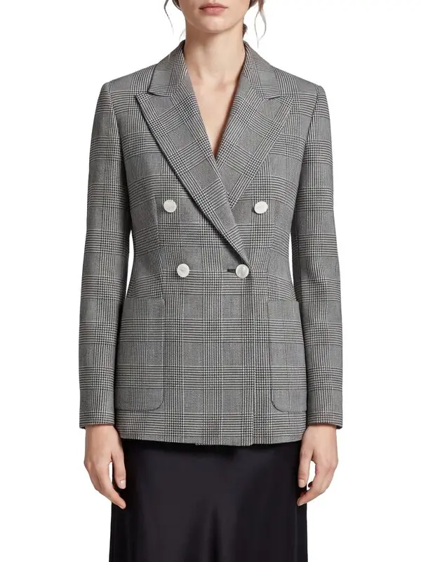 Max Mara Prince Of Wales Virgin Wool Double-breasted Blazer - Blue