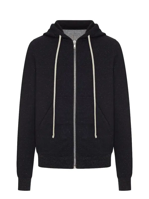 Rick Owens Zip-up Cotton Sweatshirt With Melange Hoodie - Black
