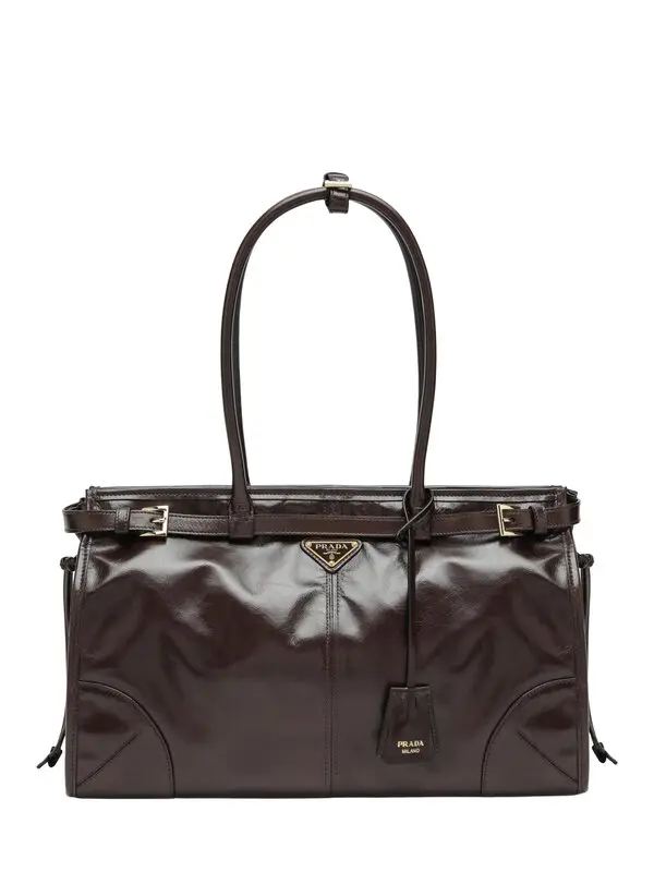 Prada Bonnie Large Leather Handbag In Dark - Brown
