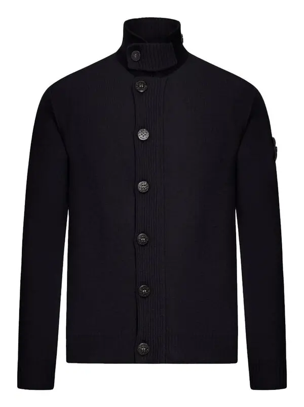 Stone Island Regular Fit Sweater With Zip And Button Fastening - Black