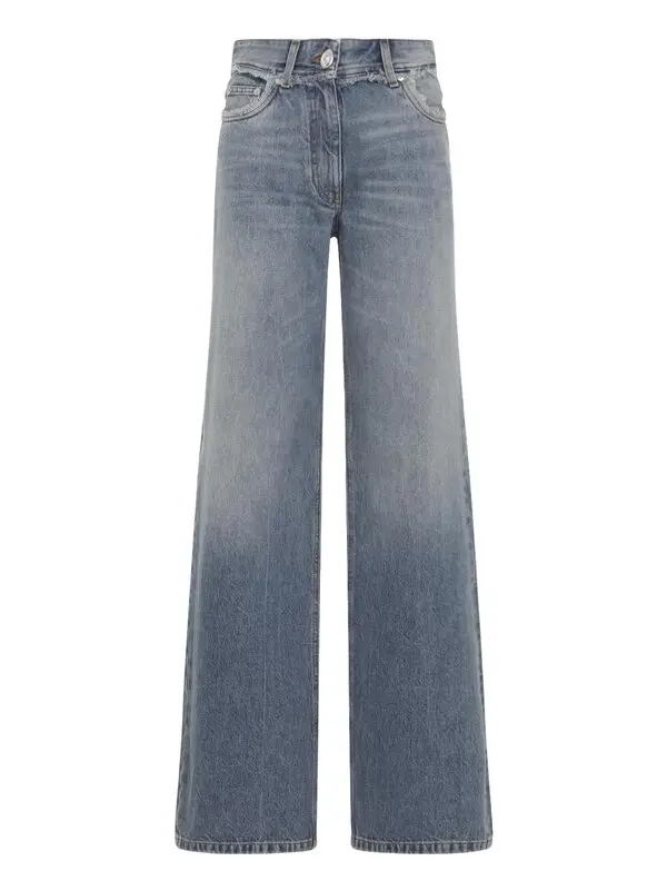 Versace Raw Cut Cotton Denim Jeans - Blue