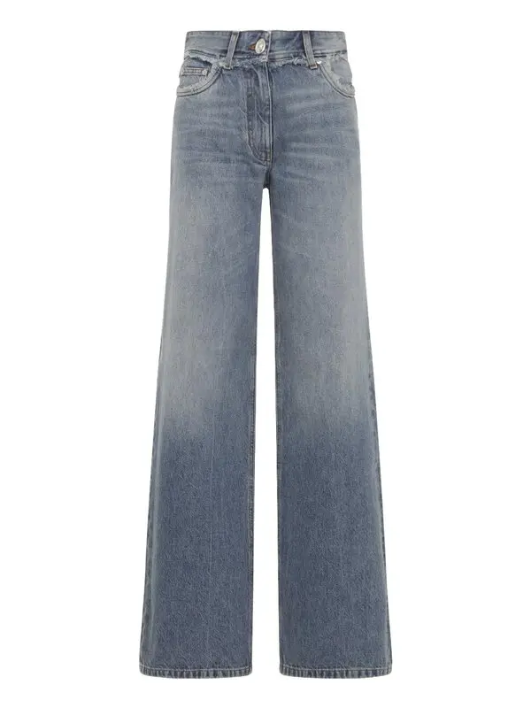 Versace Raw Cut Cotton Denim Jeans - Blue